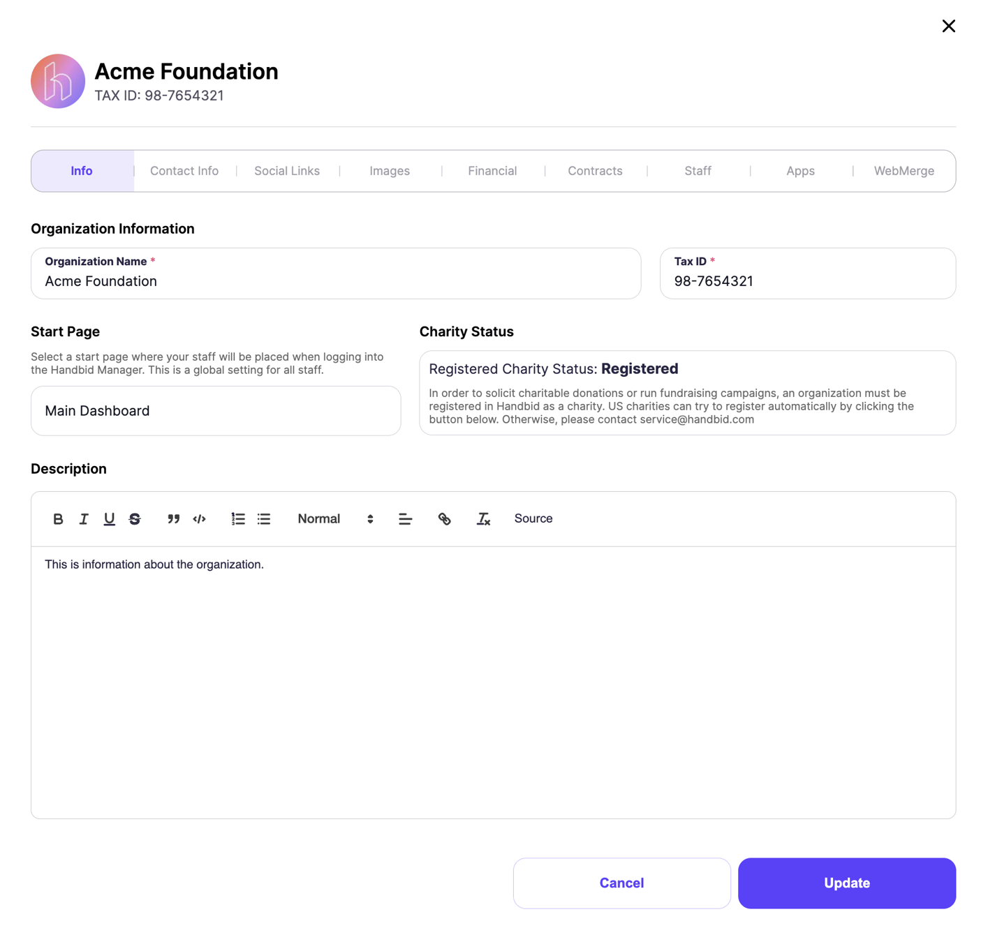 Edit your Organizational Settings