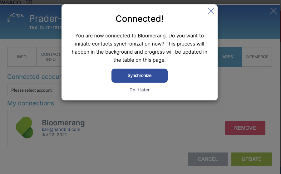 Managing Bloomerang in Handbid