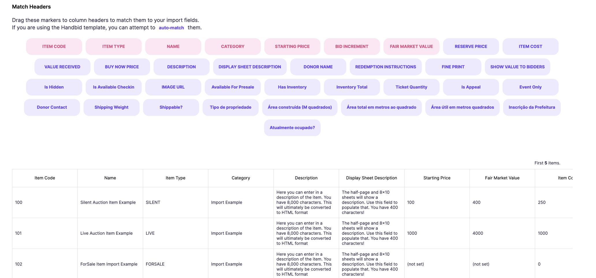 Importing Items into Handbid