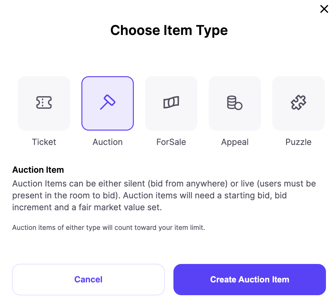 Add Silent and Live Auction Items
