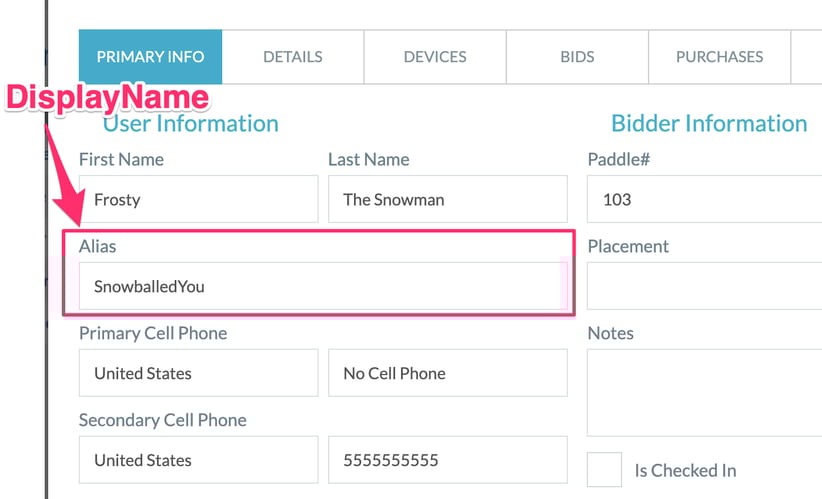 Bidder Name Displayed Instead of Paddle Number